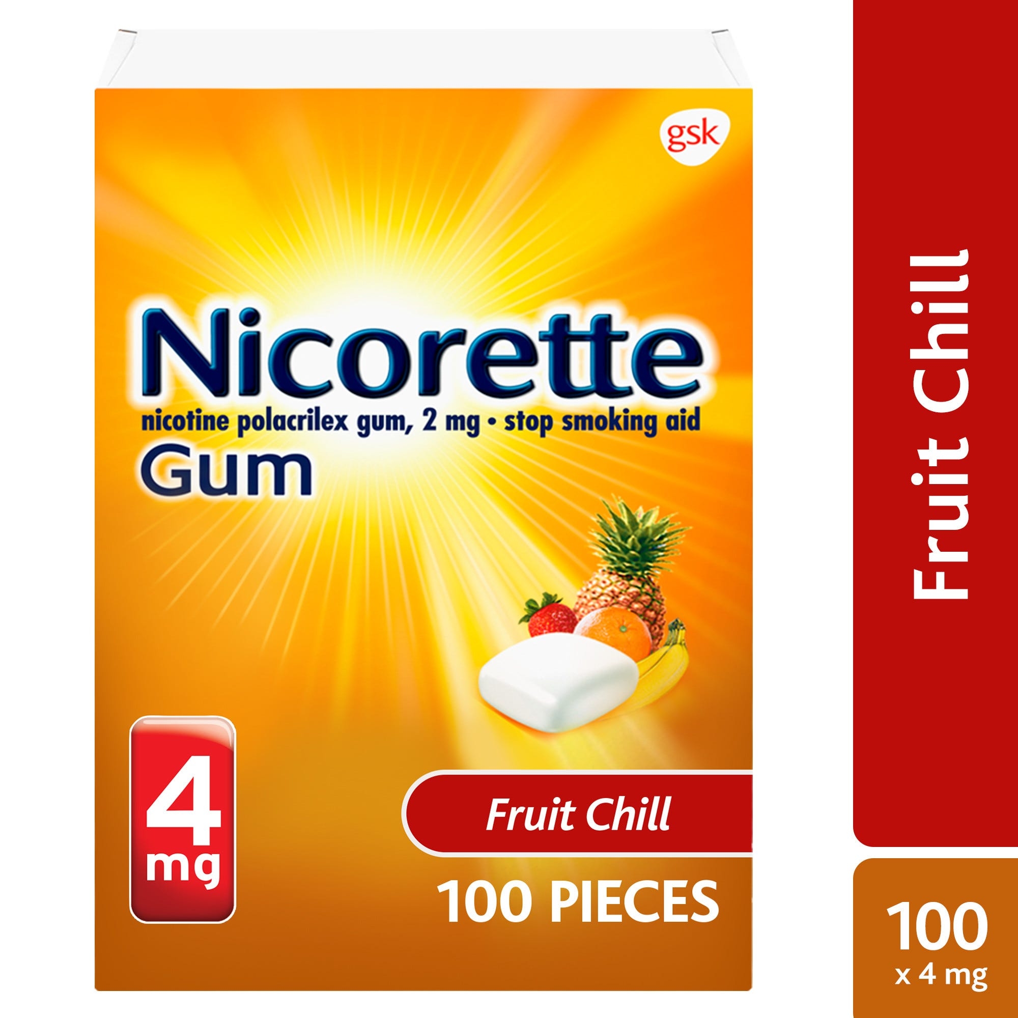 Nicorette Nicotine Gum Stop Smoking Aid, Fruit Chill, 4mg - 100 ct Best ...
