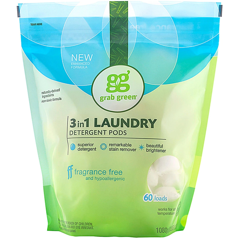 GrabGreen 3-in-1 Laundry Detergent Pods Fragrance Free 60 Loads Best ...