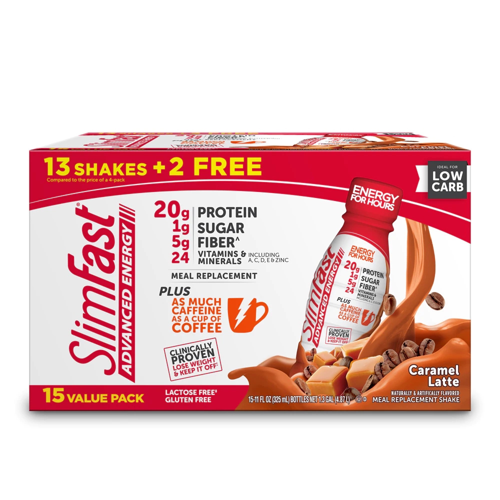 SlimFast Advanced Energy Meal Replacement Shakes Caramel Latte 15 Pack Best Deals and Price ...