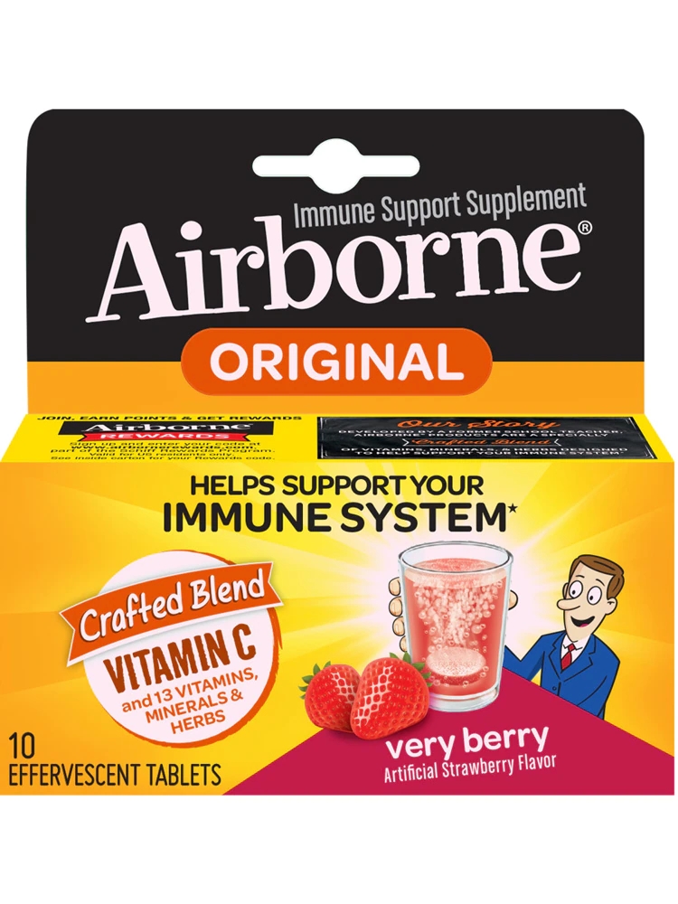 Airborne Effervescent Tablets Very Berry Vitamin C & E Zinc Immune ...