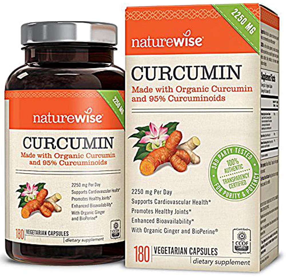 Naturewise Turmeric Curcumin Plus Organic Ginger & BioPerine 180 Vegan ...