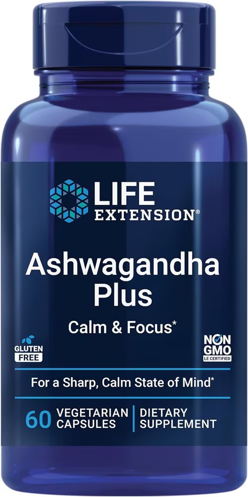 Life Extension Ashwagandha Plus Calm & Focus 60 Vegetarian Capsules ...