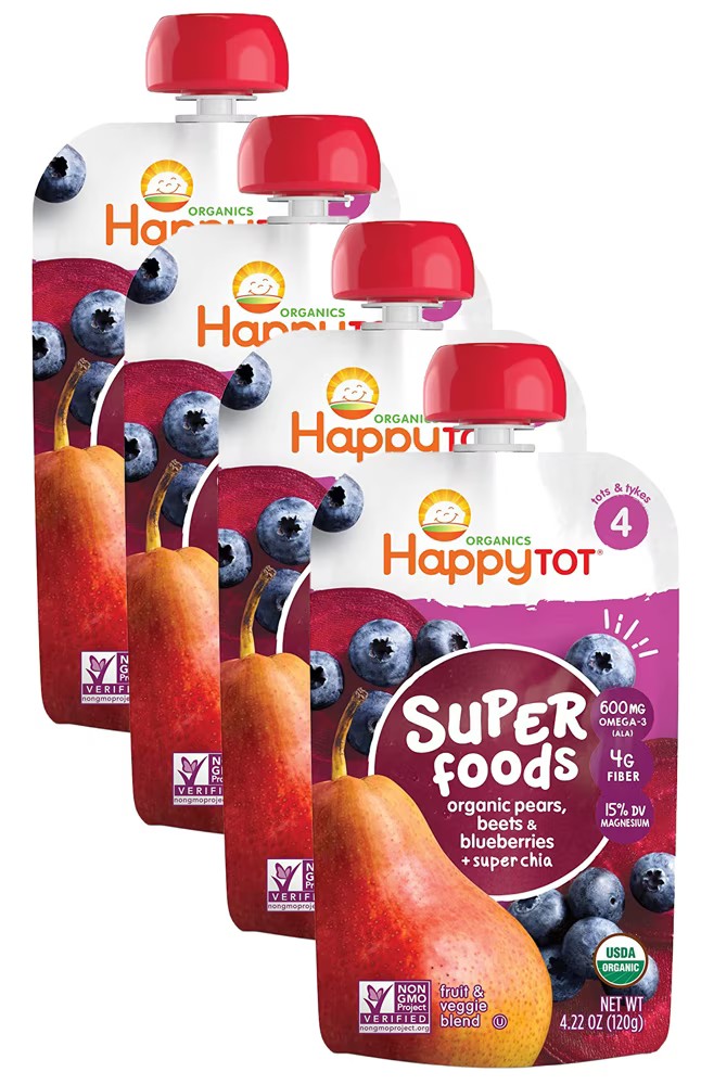 Happy Tot Organic Superfoods Chia 2+ Years Pears Beets & Blueberries 4 ...