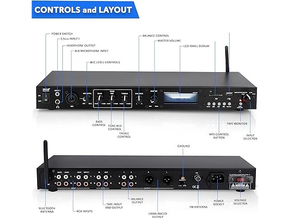 Pyle Rack Mount Studio Pre-Amplifier Audio Receiver System w/ Digital ...