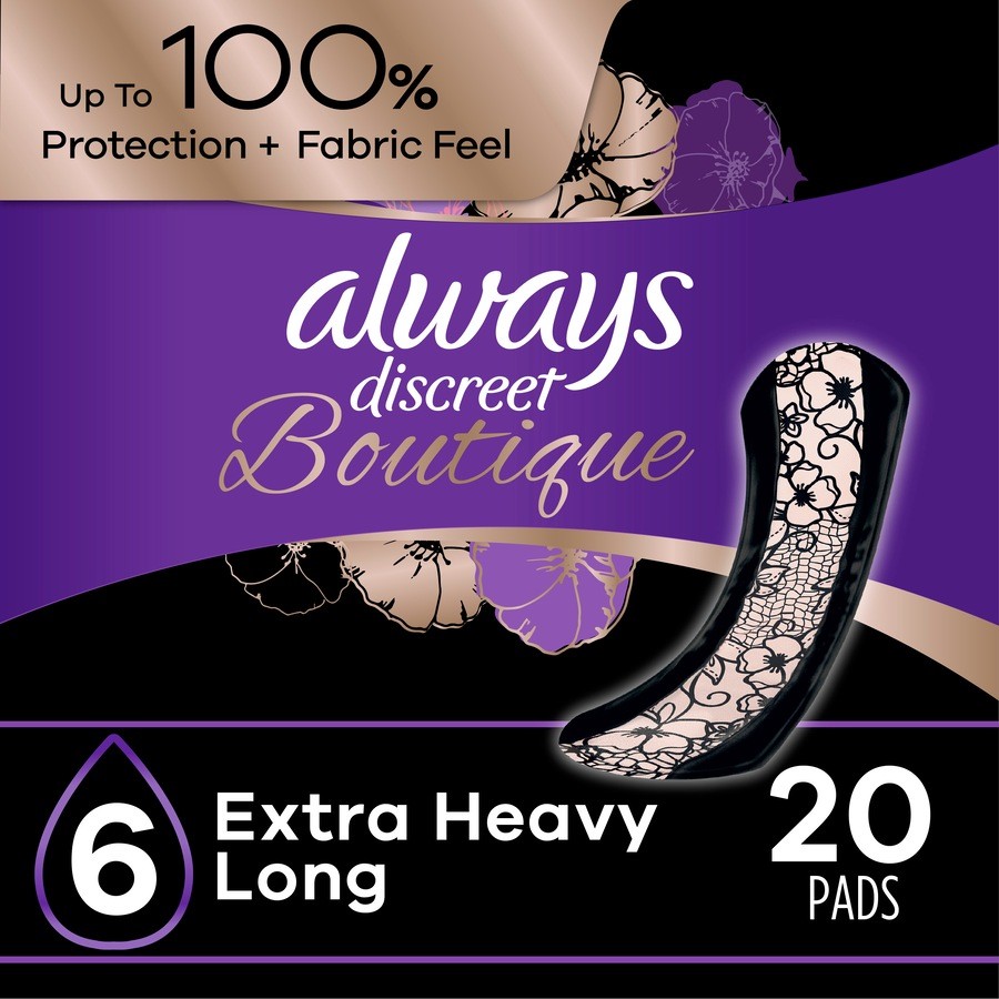 Always Discreet Boutique Incontinence Pads 6 Drop Extra Heavy ...