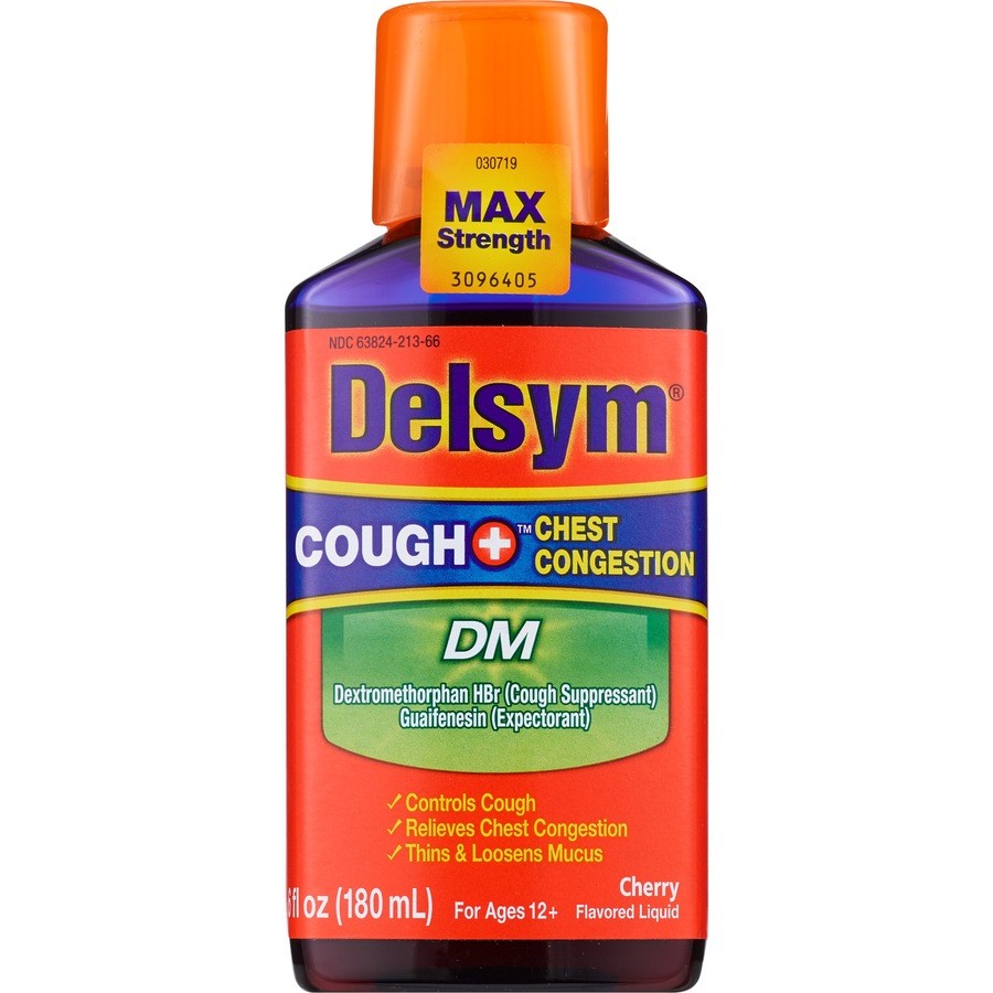 Delsym Adult Cough Plus Chest Congestion DM Liquid, Cherry Flavor, 6 OZ ...