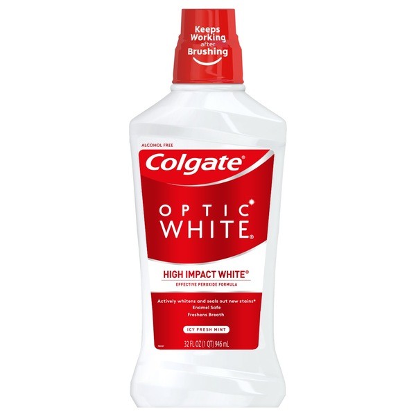 Colgate Optic White High Impact Mouthwash, Alcohol-Free, Icy Fresh Mint ...
