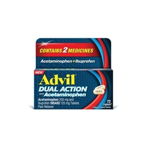 Advil Dual Action Coated Caplets with Acetaminophen and Ibuprofen, 72 ...
