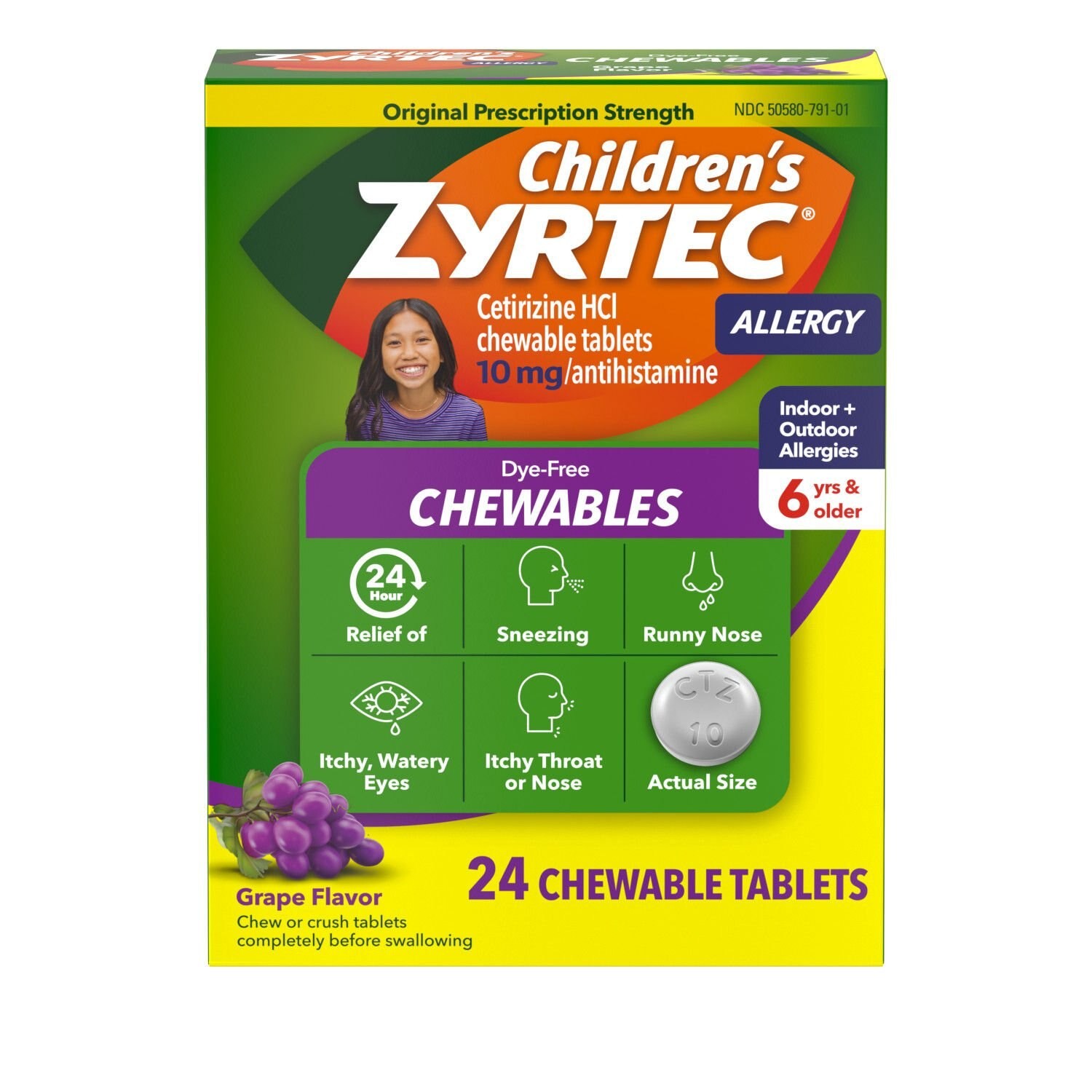 Zyrtec Children's 24HR Dye-Free Allergy Relief Chewable Tablets, 10mg ...