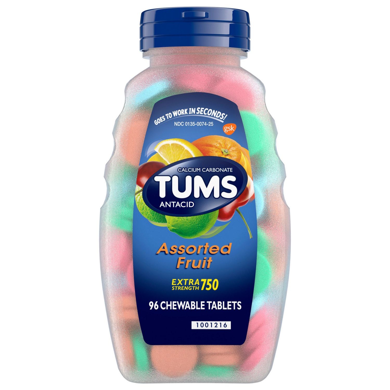 TUMS Antacid Extra Strength Chewable Tablets, Assorted Fruit, 96 CT ...