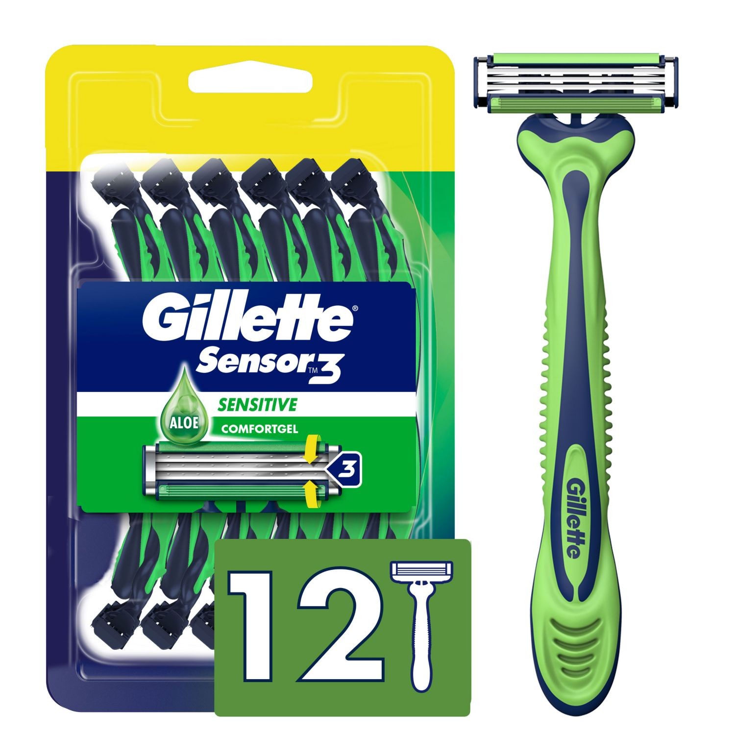 Gillette Sensor 3 Sensitive 3-Blade Disposable Razors, 12 CT Deals and ...