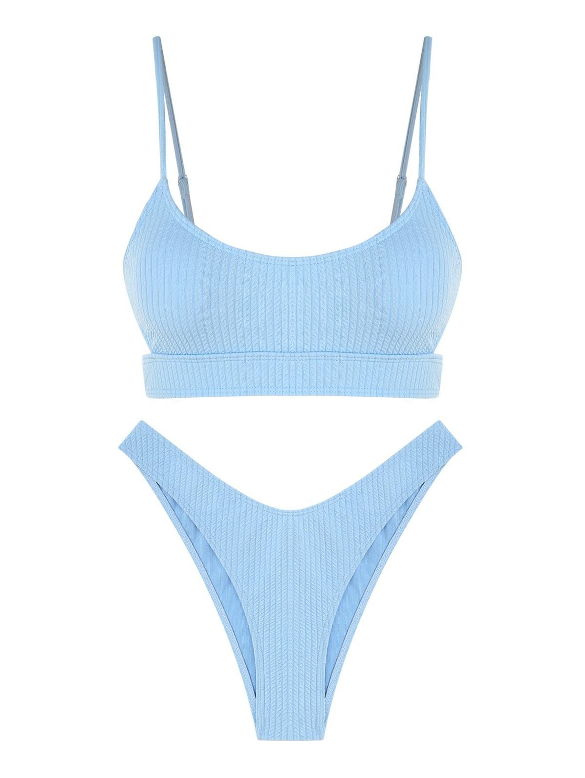 ZAFUL Ribbed Textured Cut Out High Cut Bikini Swimwear - Red S ...