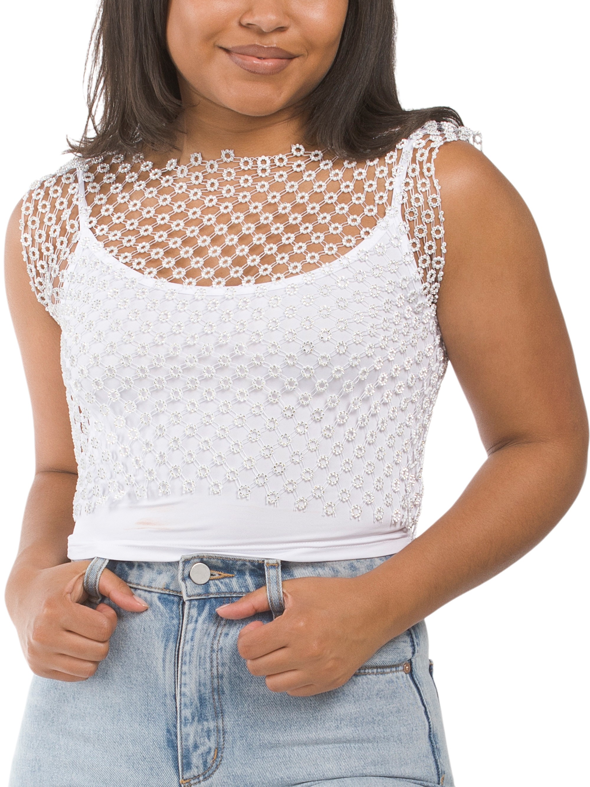 Mejores ofertas e historial de precios de Floral Rhinestone Mesh Top ...