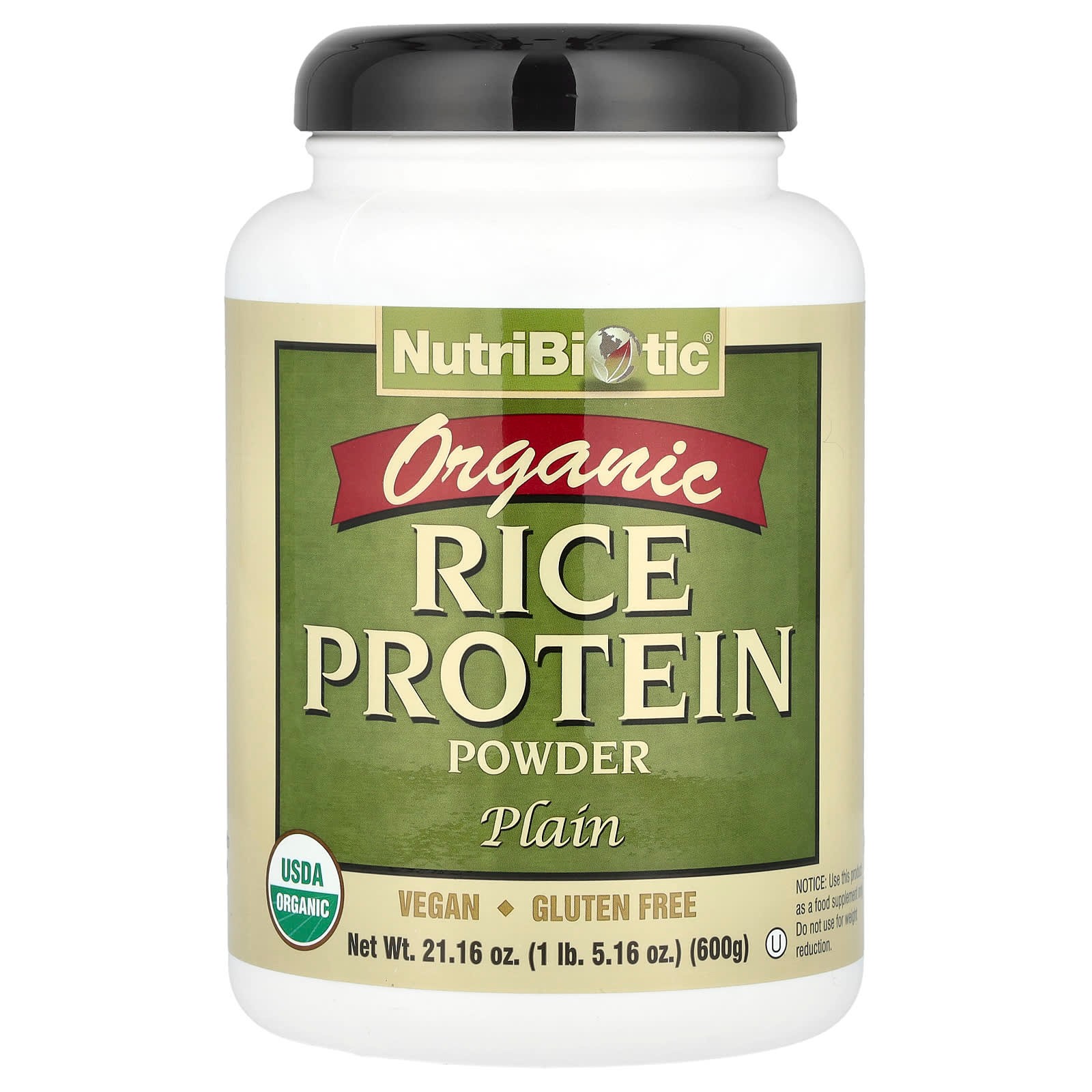 NutriBiotic, Organic Rice Protein Powder, Plain, 1 lb 5.16 oz (600 g ...