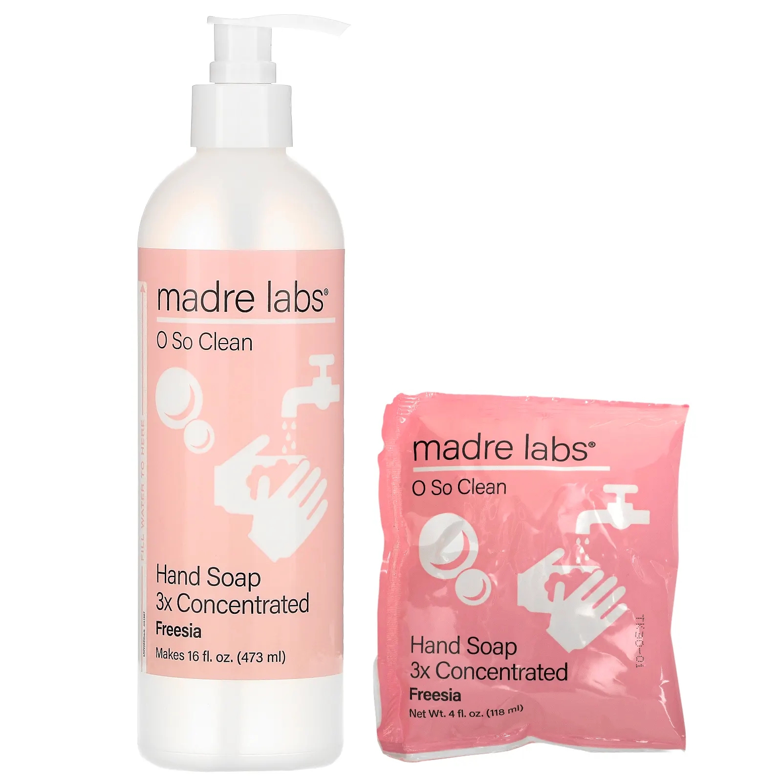 Madre Labs, Hand Soap, 3x Concentrate, Freesia, 1 Pouch + Reusable ...