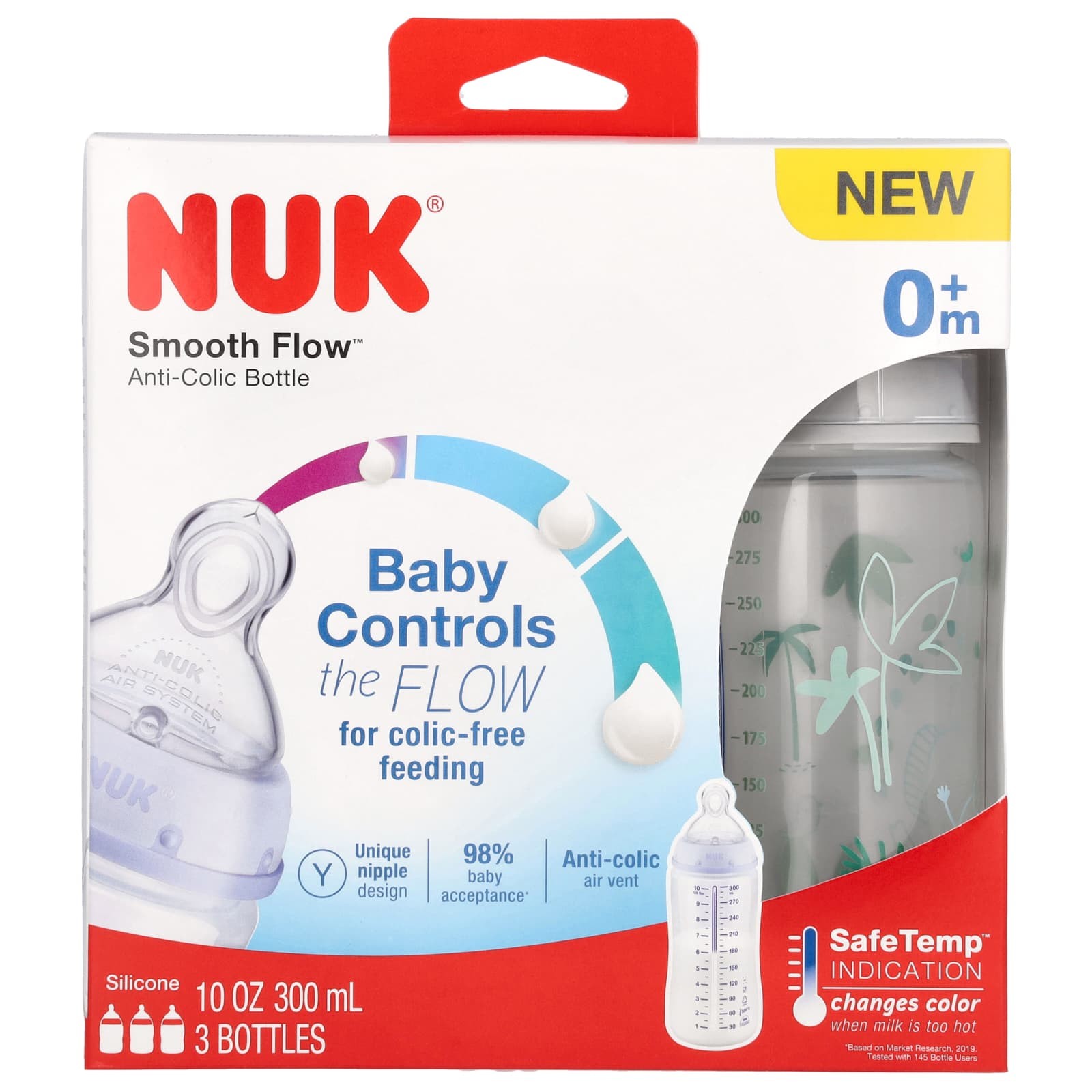 NUK, Smooth Flow, Anti-Colic Bottle, 0+ Months, 3 Bottles, 10 oz (300 ...