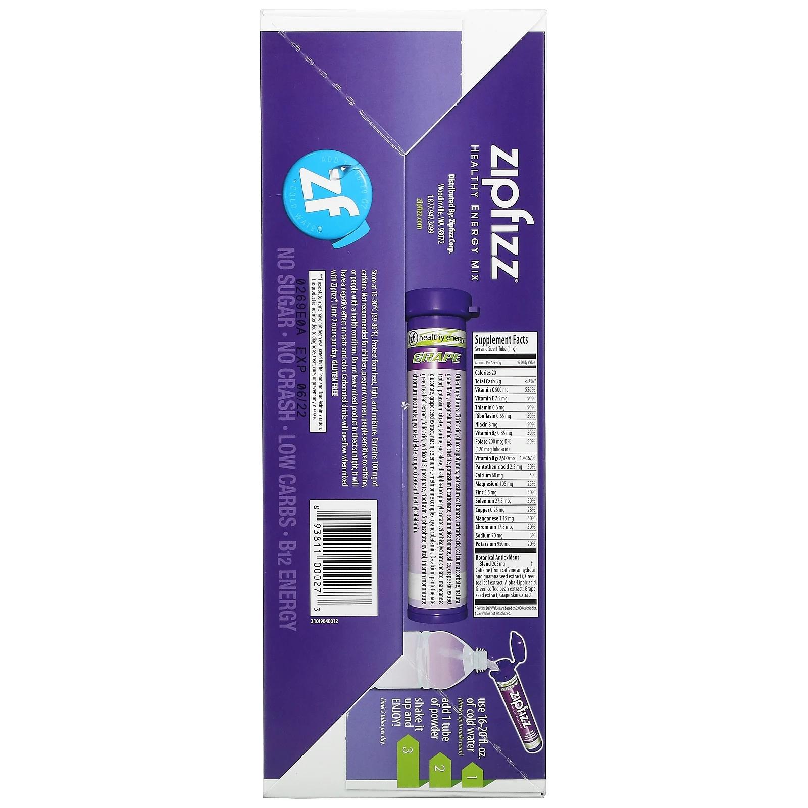 Zipfizz, Healthy Sports Energy Mix with Vitamin B12, Grape, 20 Tubes, 0 ...