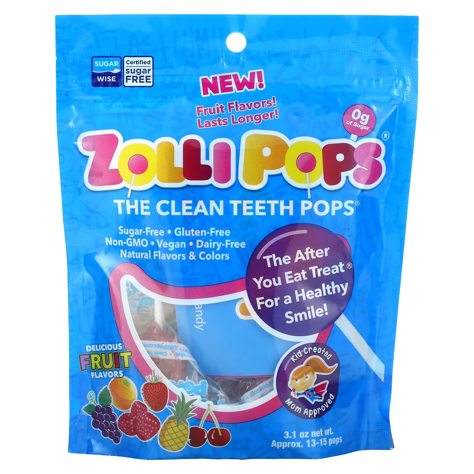 Zollipops, The Clean Teeth Pops, Delicious Fruit Flavors , Approx. 13 ...
