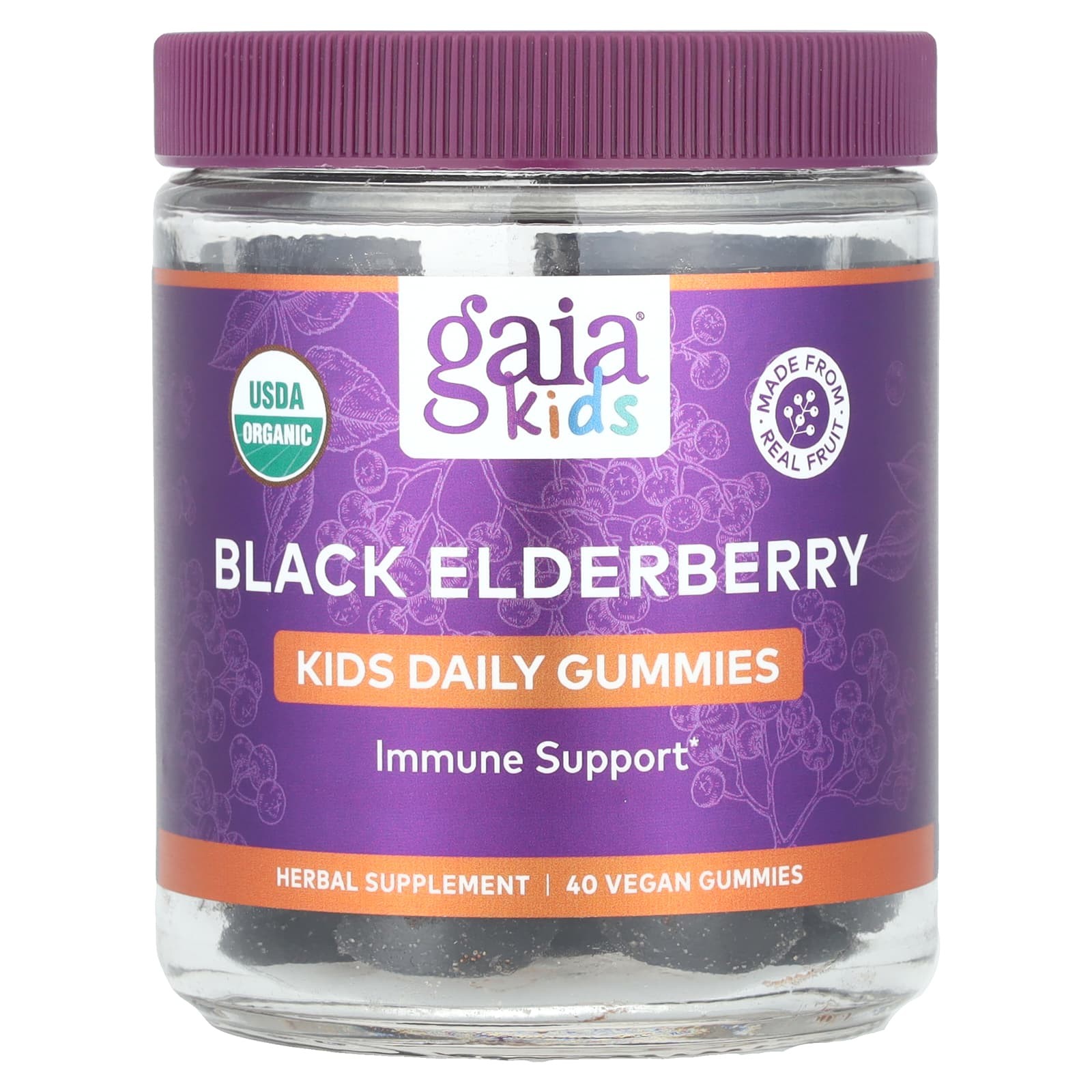 Gaia Herbs, Kids Daily Gummies, Black Elderberry, 40 Vegan Gummies ...