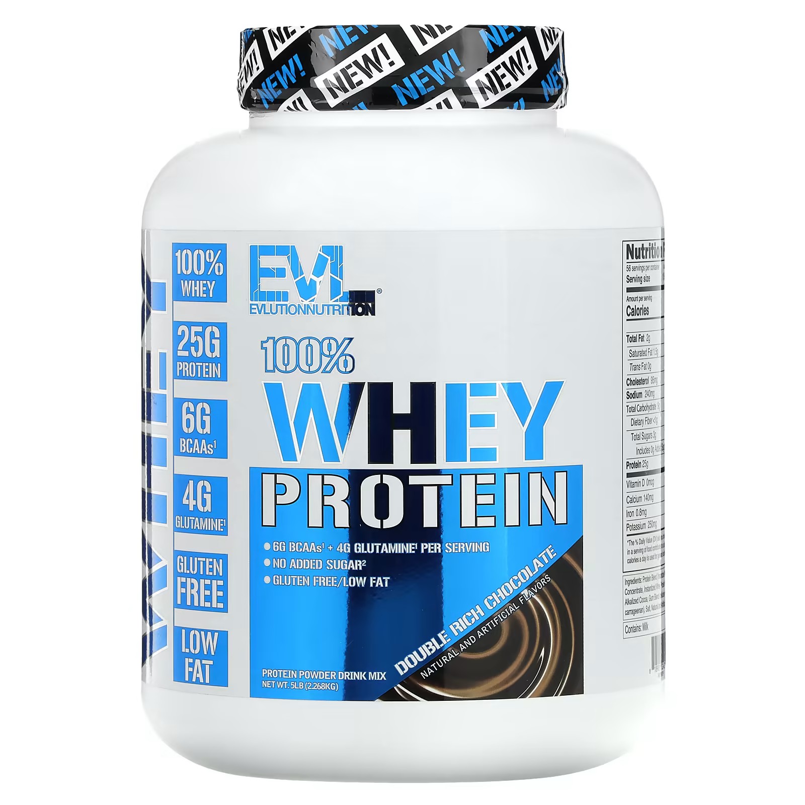 EVLution Nutrition, 100% Whey Protein, Double Rich Chocolate, 5lb (2. ...