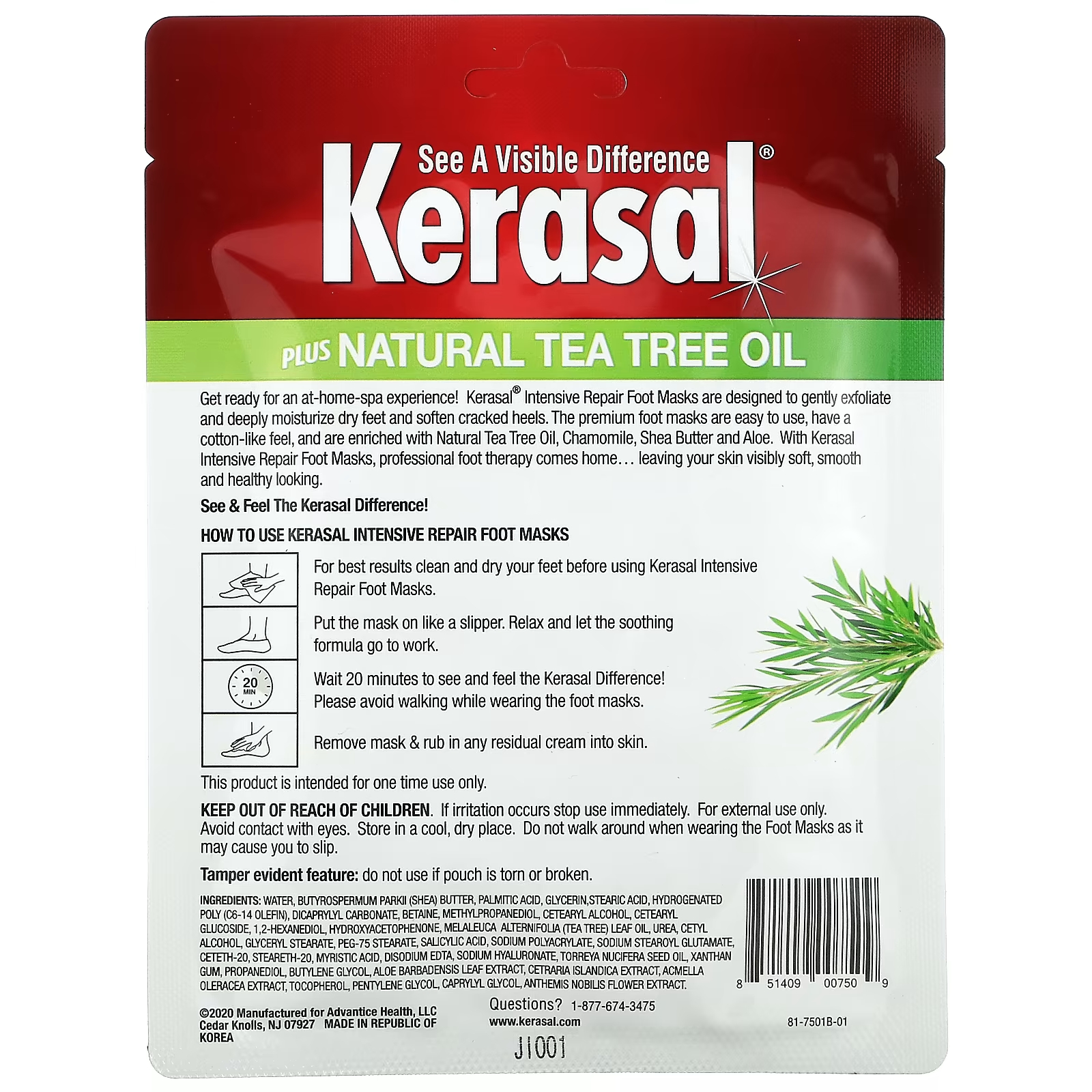 Kerasal, Intensive Repair Foot Masks Plus Natural Tea Tree Oil, 2 Foot ...