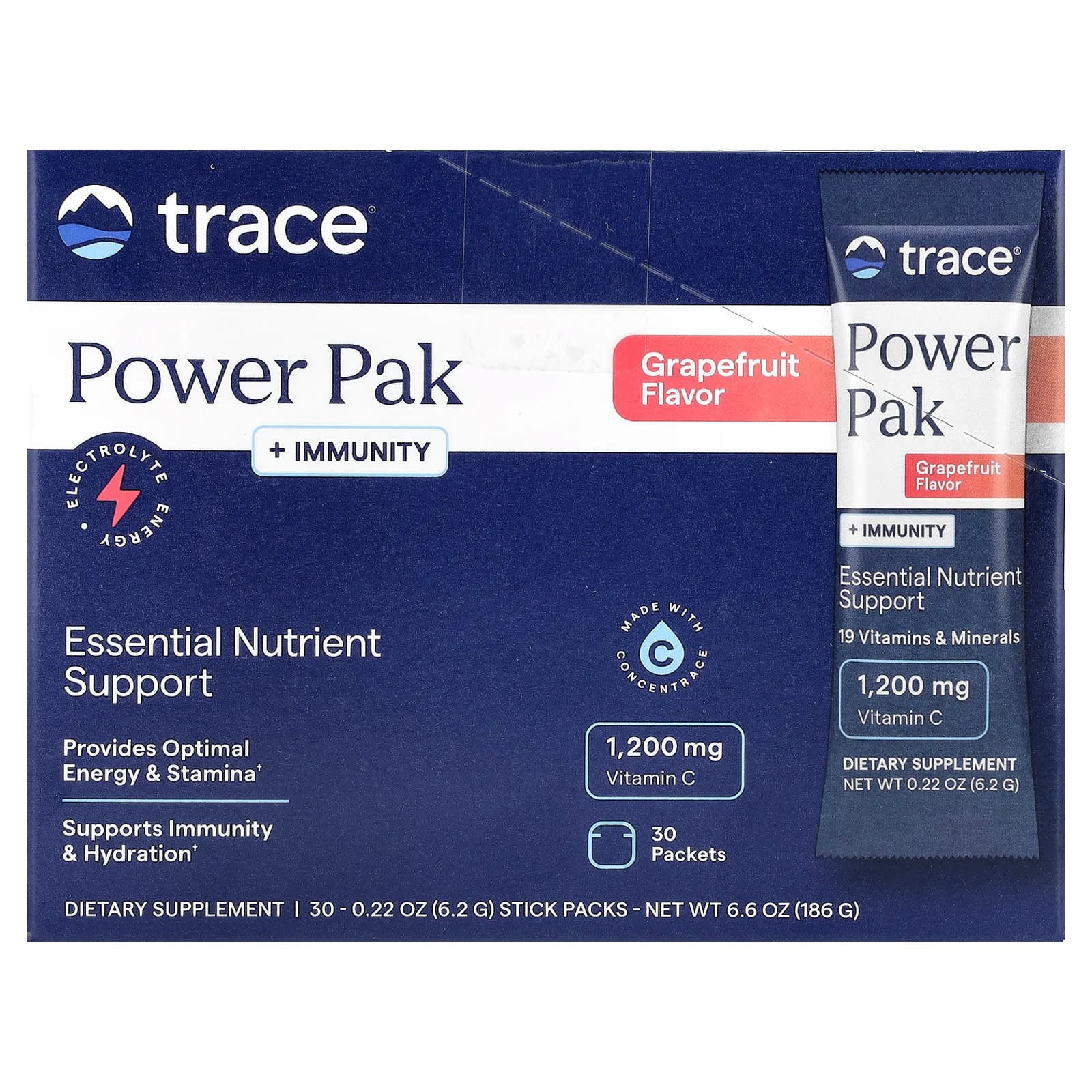 Trace, PowerPak + Immunity, Grapefruit, 30 Stick Packs, 0.22 oz (6.2 g ...