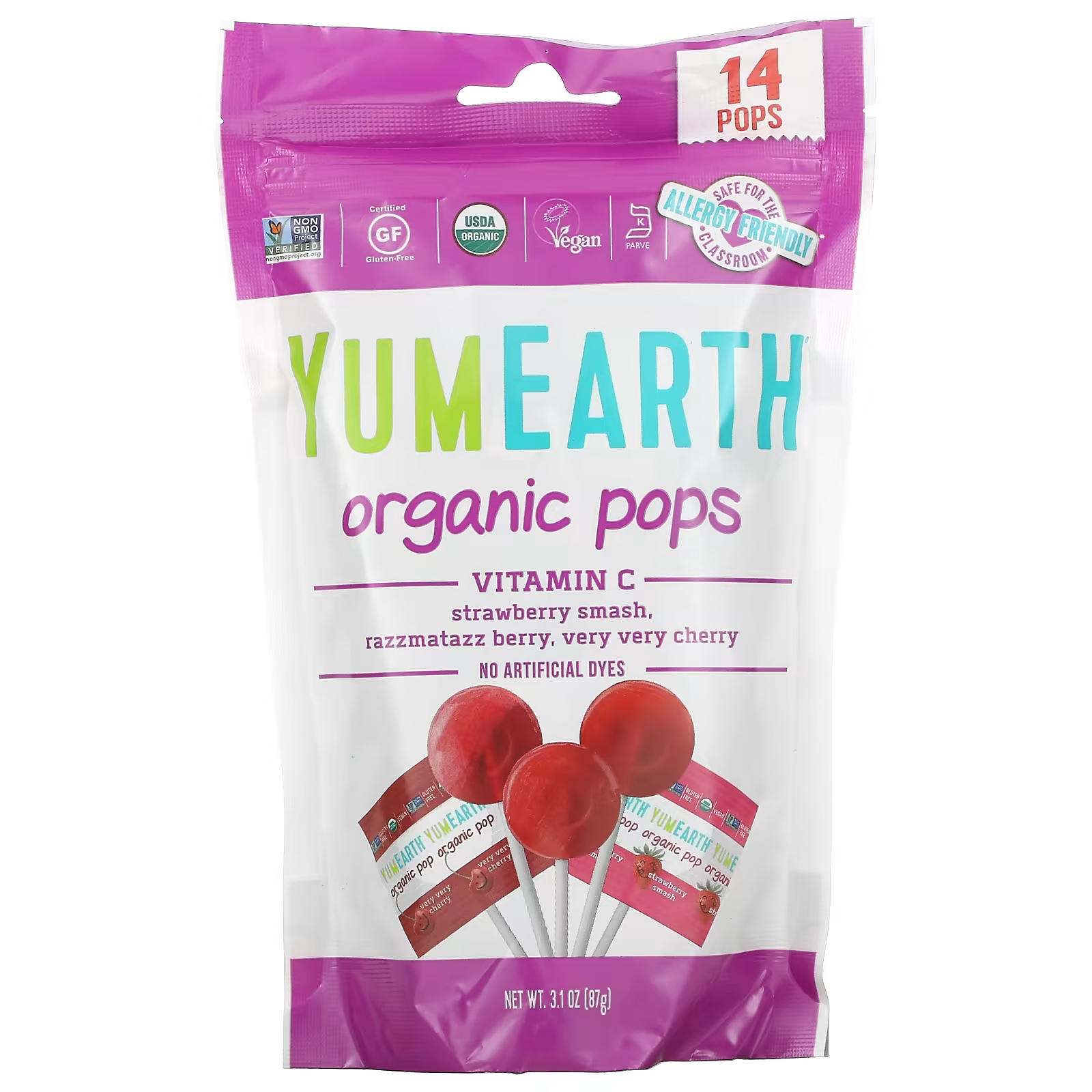 YumEarth, Organic Pops, Vitamin C, Strawberry Smash, Razzmatazz Berry ...