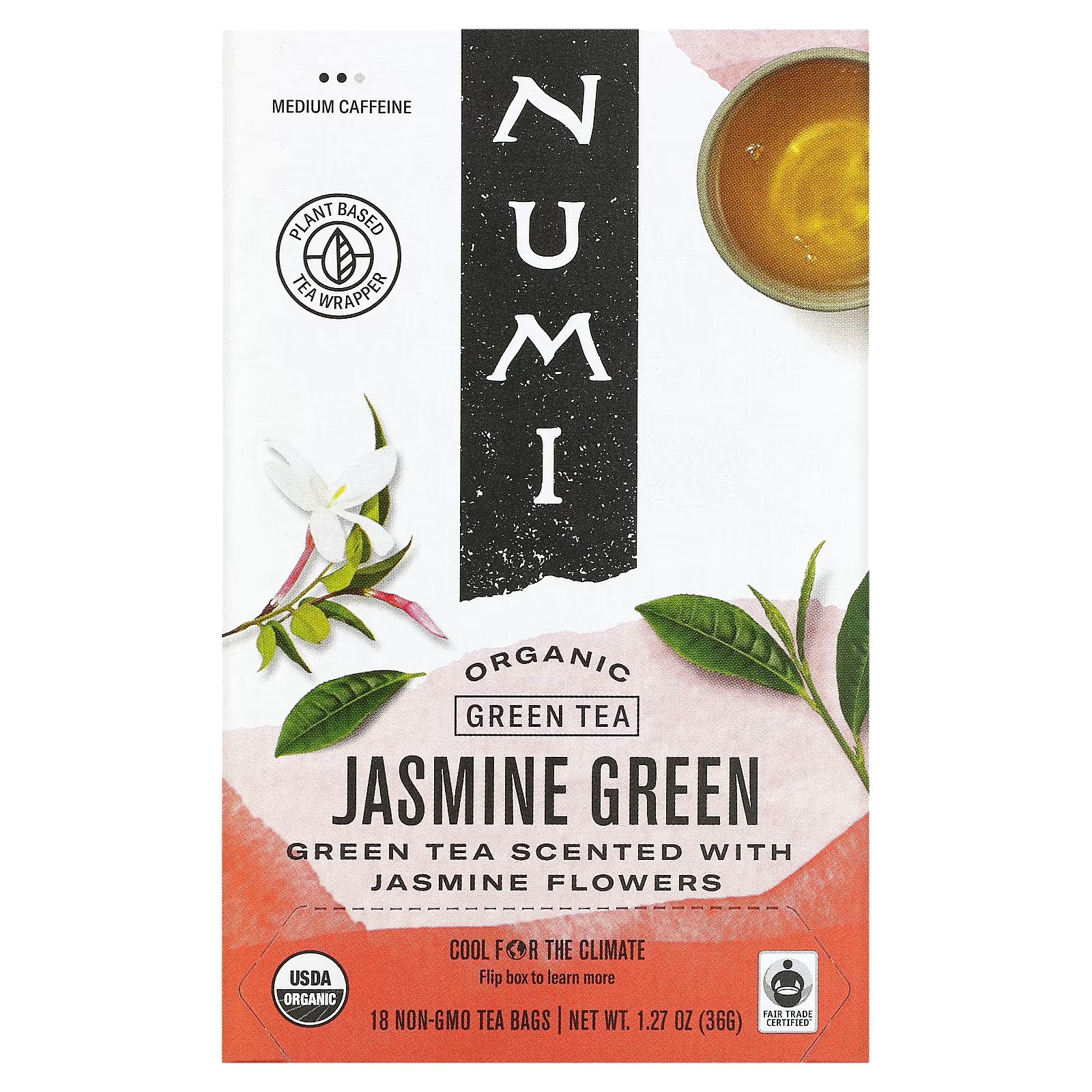 Numi Tea, Organic Green Tea, Jasmine Green, 18 Tea Bags, 1.27 oz (36 g ...