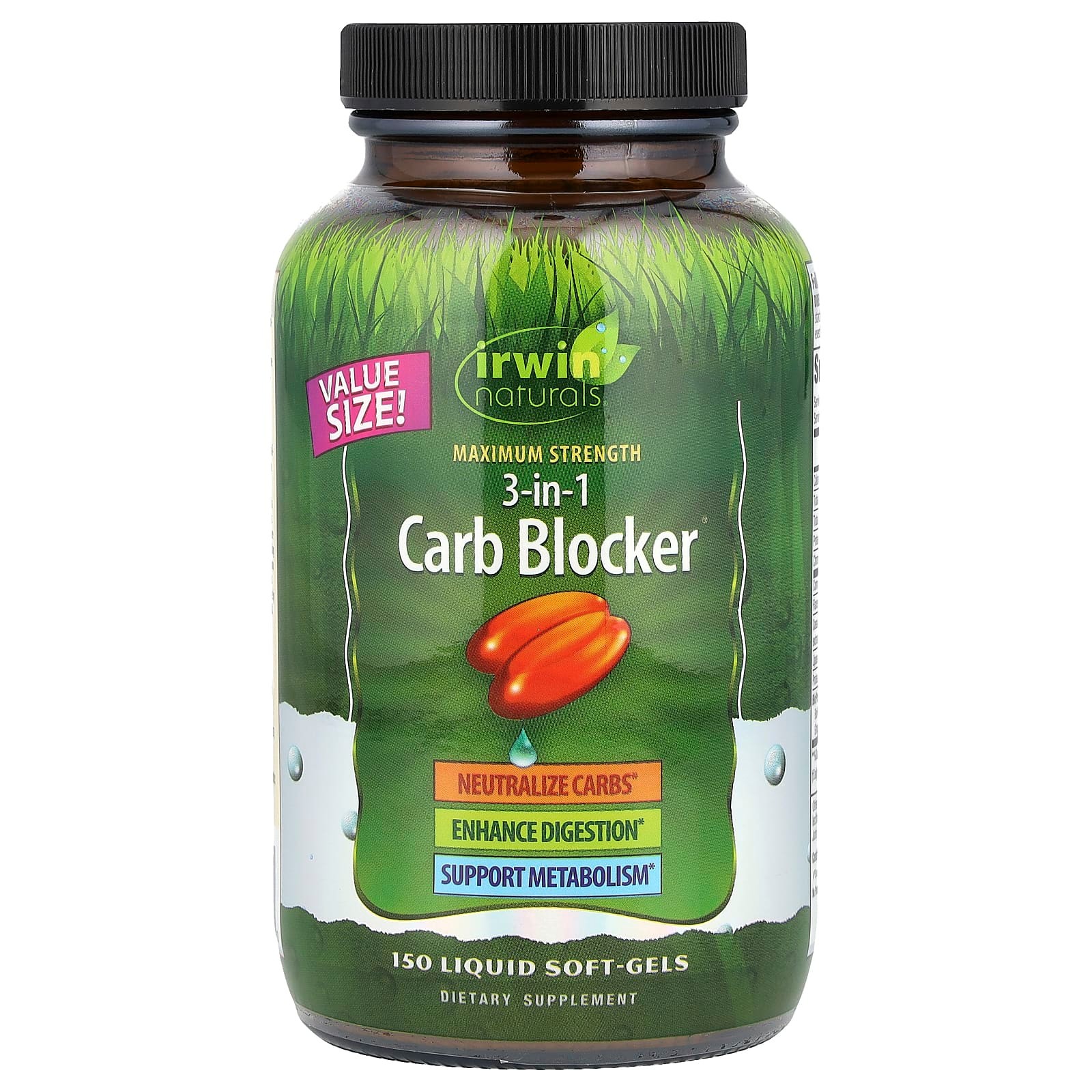 Irwin Naturals, 3-in-1 Carb Blocker, Maximum Strength, 150 Liquid Soft ...