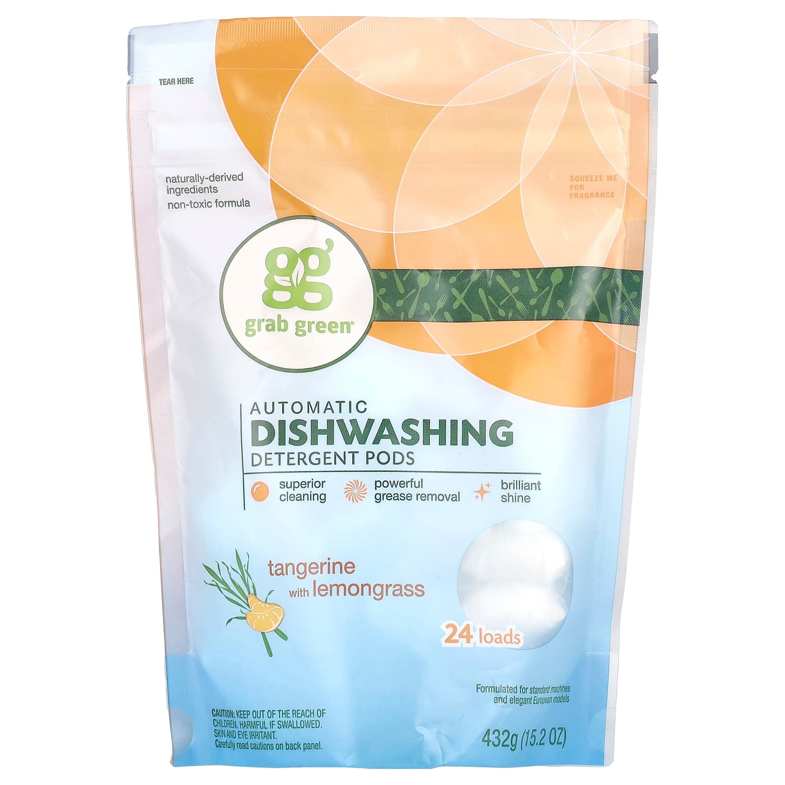 Grab Green, Automatic Dishwashing Detergent Pods, Tangerine with ...