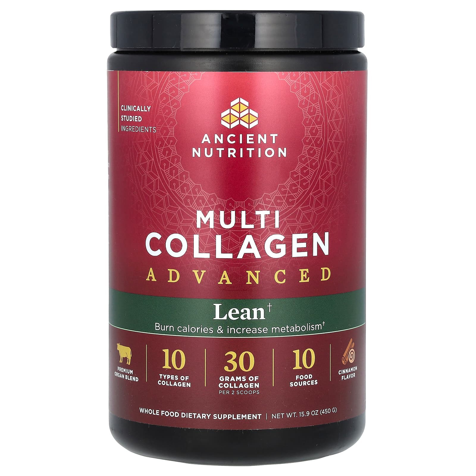 Ancient Nutrition, Multi Collagen Advanced, Lean, Cinnamon, 15.9 oz ...