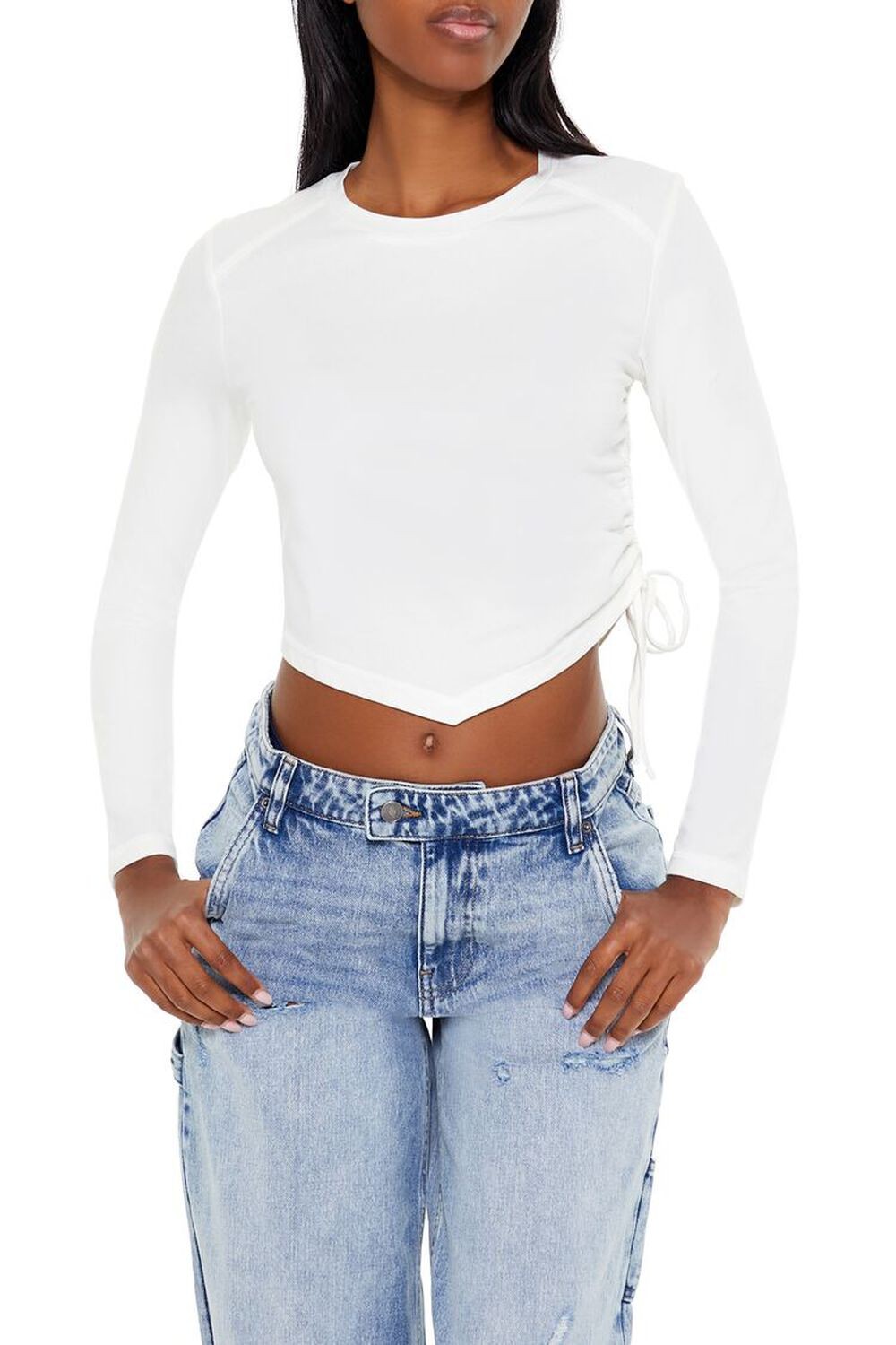 Women's Ruched Drawstring Crop Top in White Medium Meilleures offres et ...