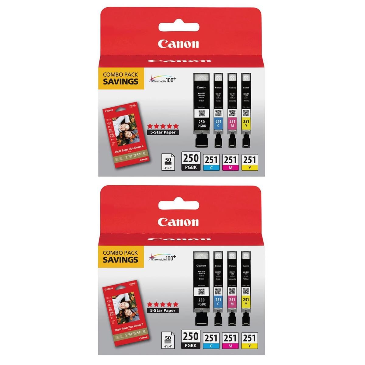 Canon 2 Pack PGI-250 and CLI-251 4-Cartridge Combo Pack, Includes Photo ...