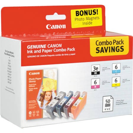 Canon Combo Value Pack BCI-3e/6 4 Colors with Photo Paper, 50 Sheets ...