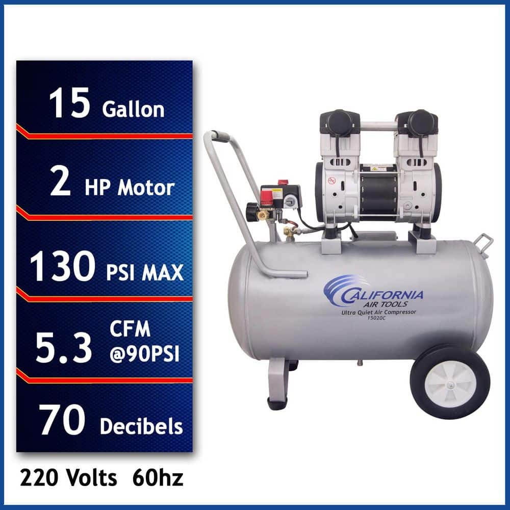 15 Gal. 2.0 HP 220-Volt 60 Hz Ultra Quiet and Oil-Free Air Compressor ...