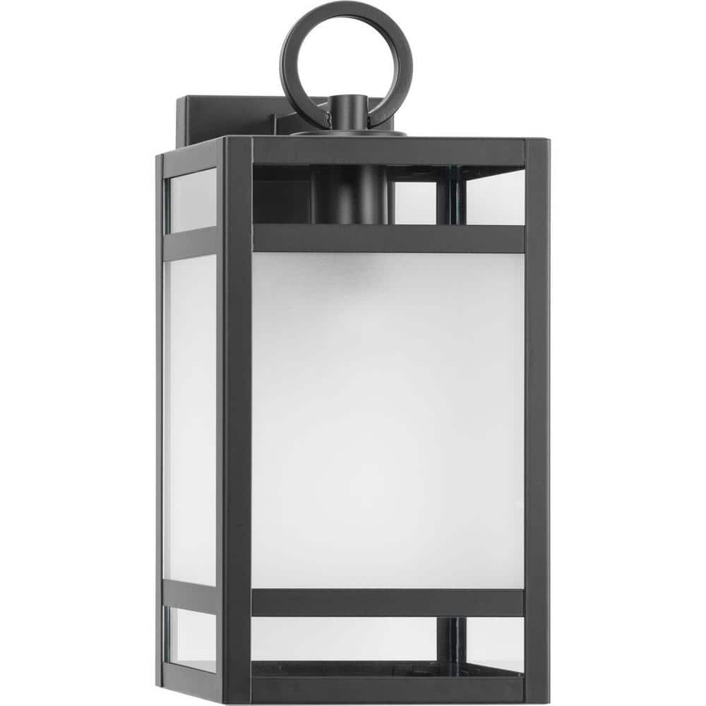 1-Light Matte Black Outdoor Lantern Parrish Clear and Etched Glass ...