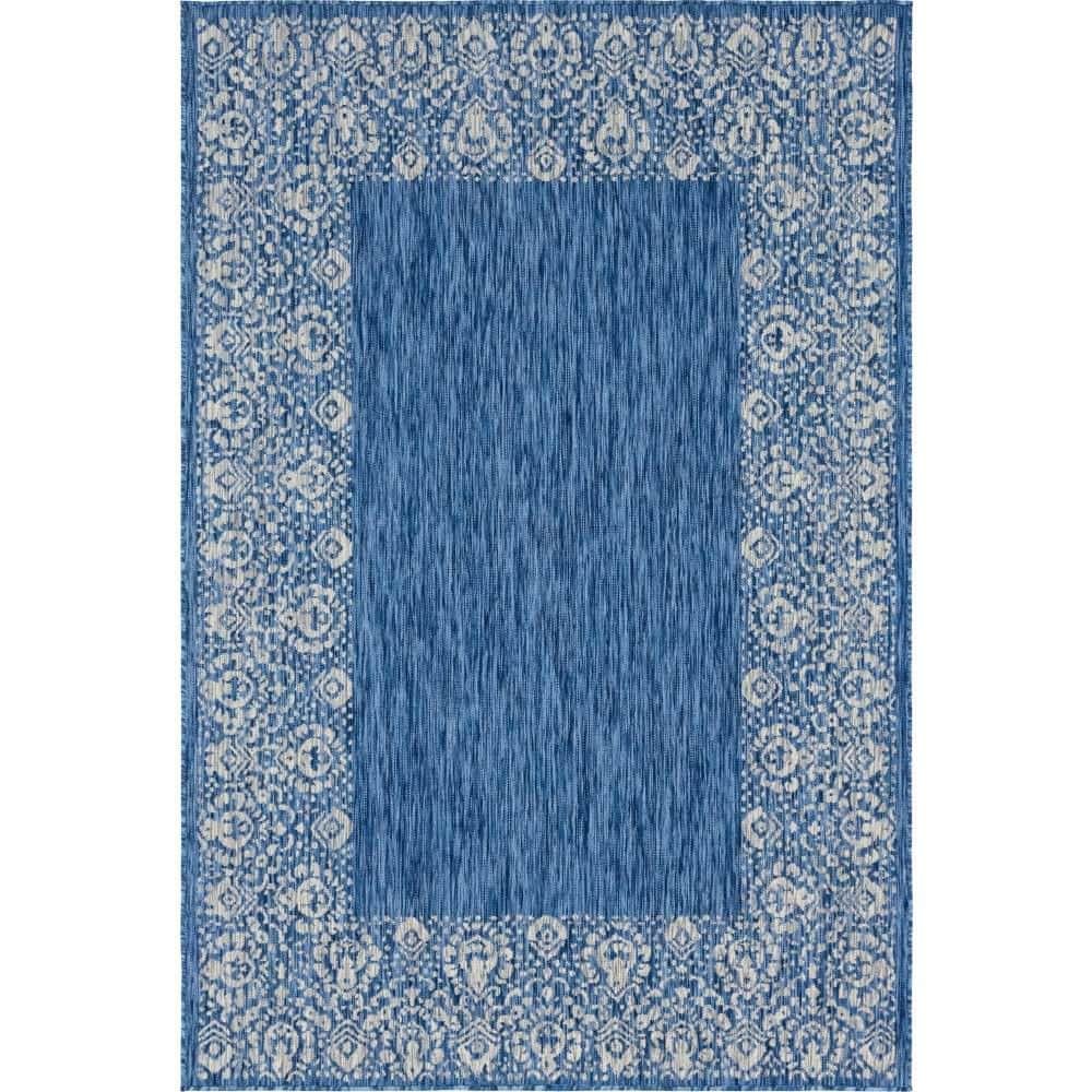 Outdoor Floral Border Azure Blue 6 ft. x 9 ft. Area Rug Best Deals and ...