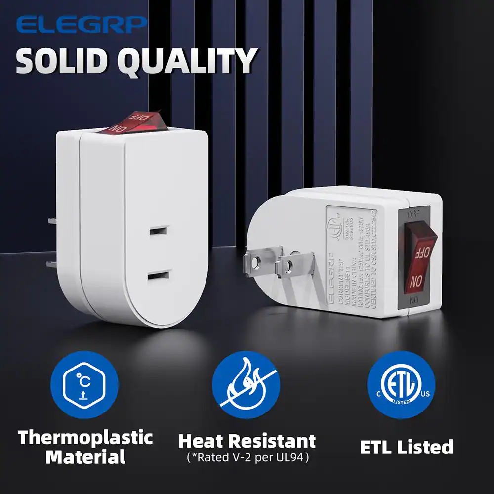 ELEGRP 15 Amp 125-Volt 2 Prong Grounded Single Outlet Adapter Plug with ...