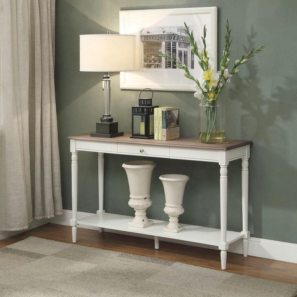 French Country 48 in. Driftwood/White Standard Rectangle Wood Console ...