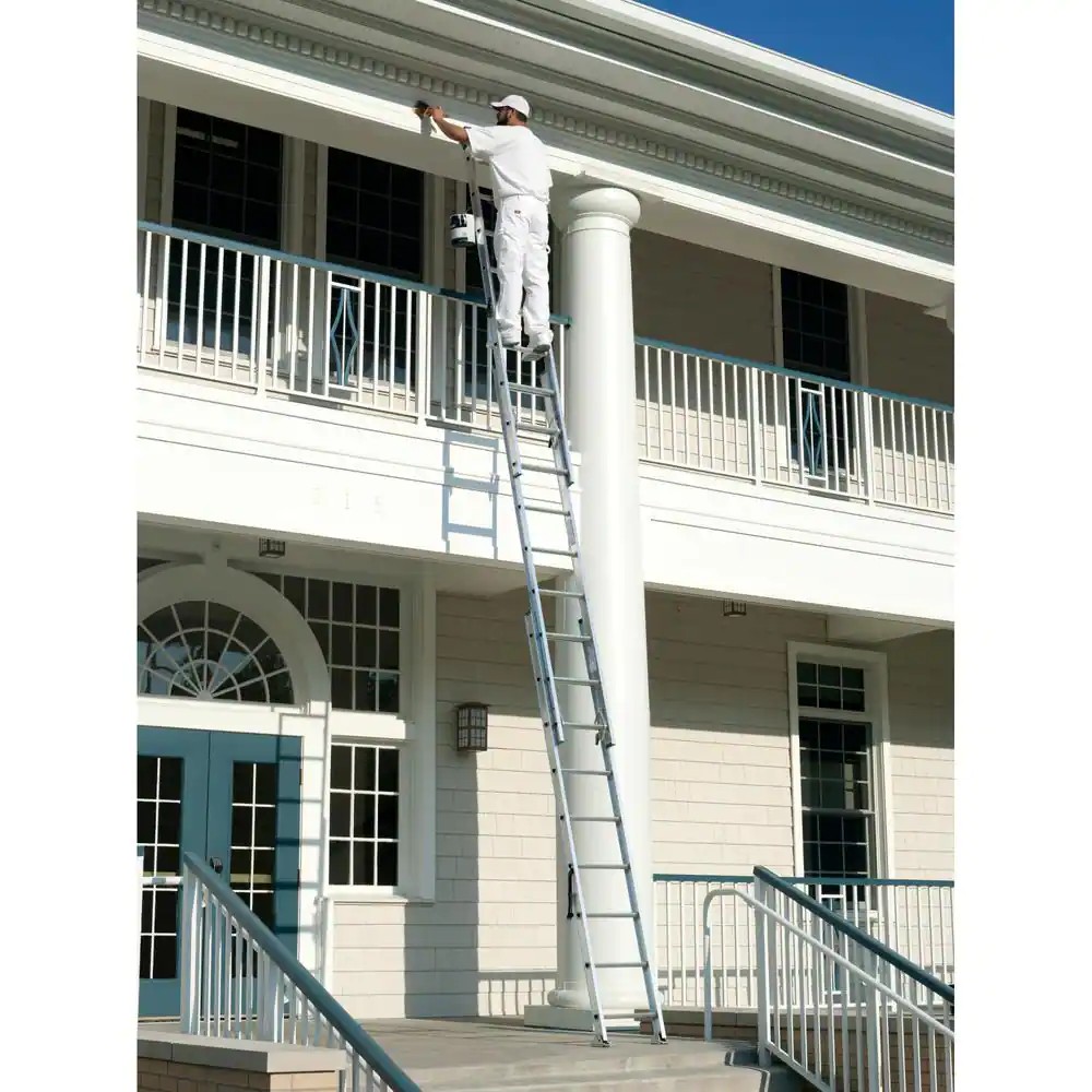 24 ft. Aluminum 3 Section Compact Extension Ladder with 225 lbs. Load ...