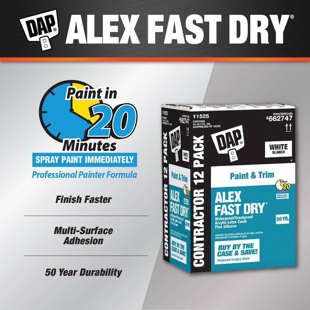 Alex Fast Dry 10.1 oz. White Acrylic Latex Plus Silicone Caulk (12-Pack ...