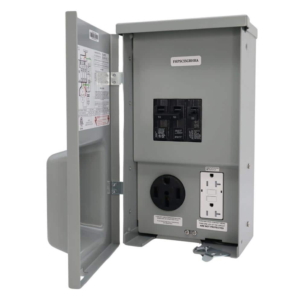 60 Amp RV Panel Outlet with 50 Amp Receptacle, Breakers and GFCI Duplex ...