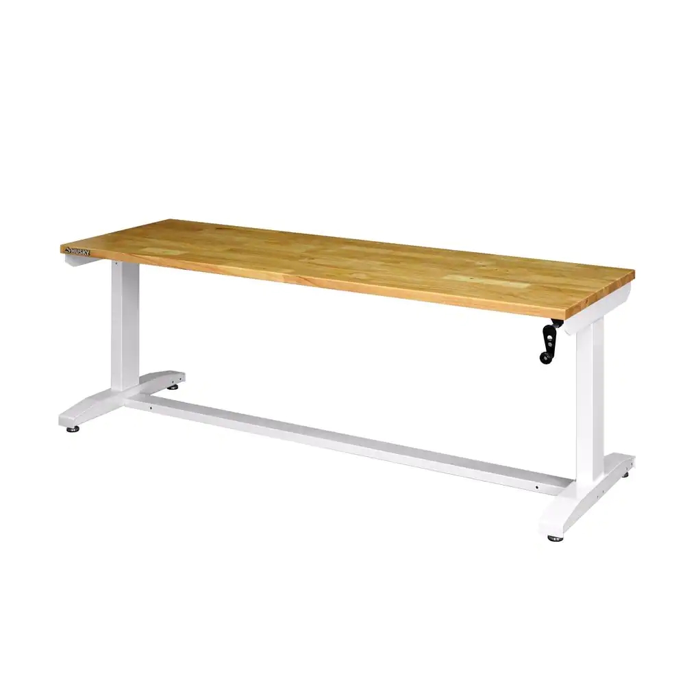 Husky 72 in. W x 24 in. D Adjustable Height White Workbench with Solid ...