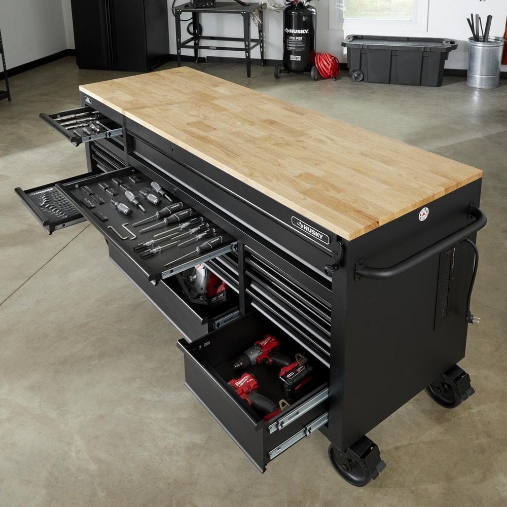 72 in. W x 24 in. D Heavy Duty 18-Drawer Mobile Workbench Cabinet with ...
