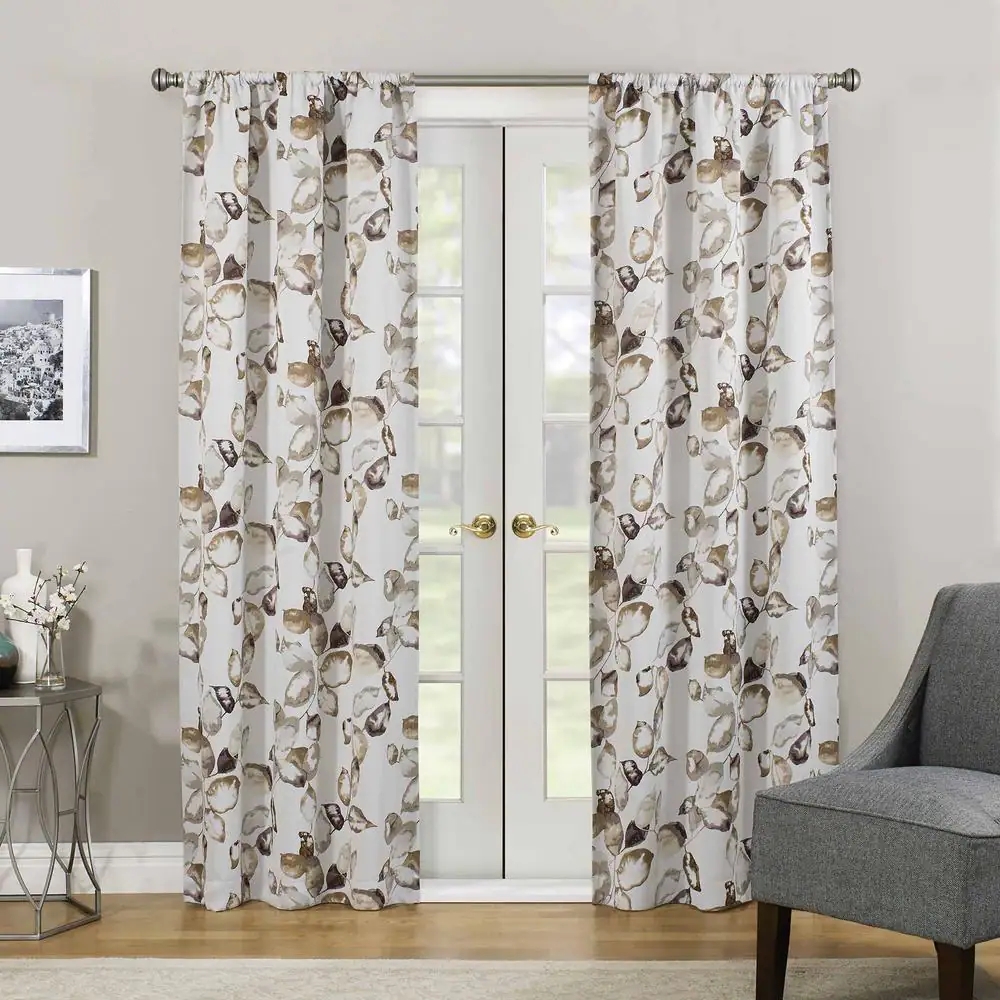 Paige Birch Woven Floral 37 in. W x 84 in. L Rod Pocket Blackout ...