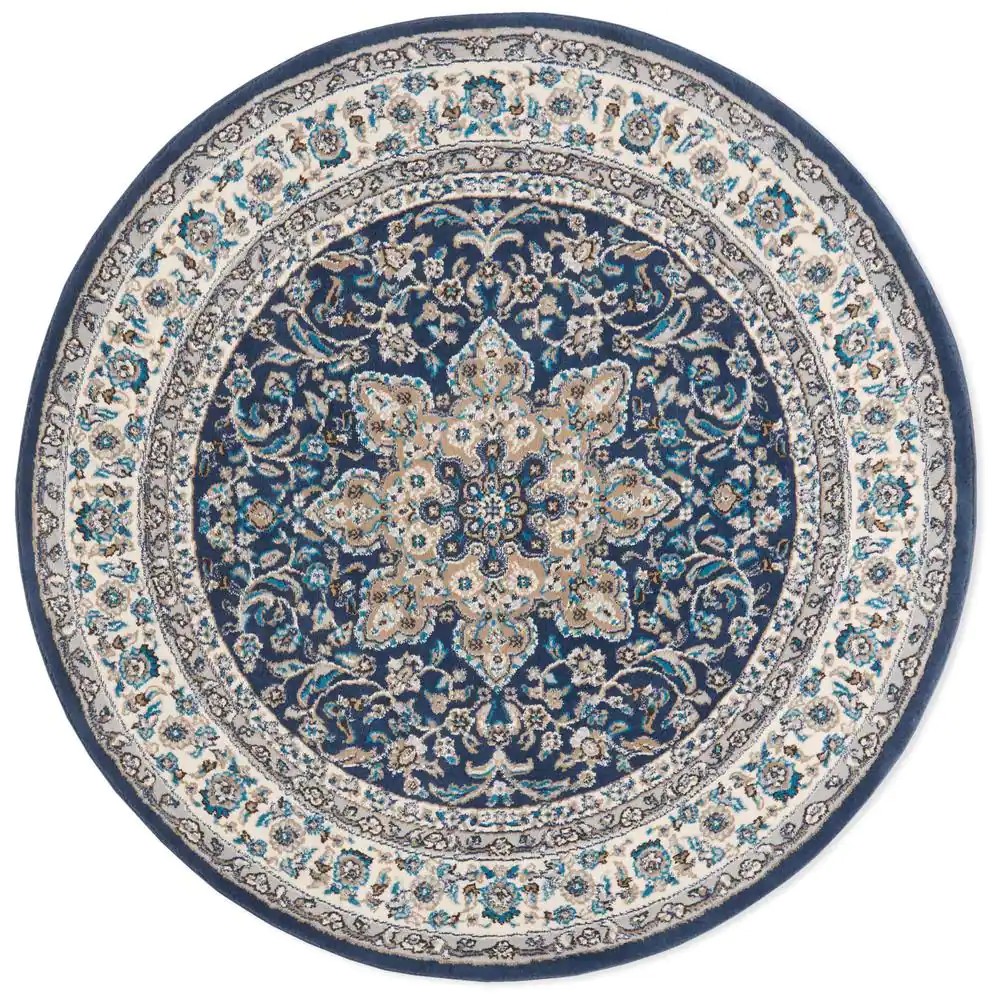 Tremont Magnolia Navy Blue/Ivory 8 ft. Round Medallion Area Rug Best ...