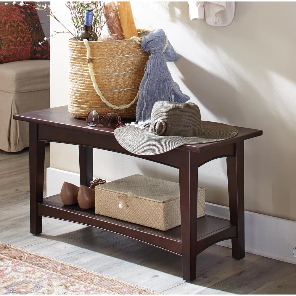 Shaker Cottage 36 in. Bench with Shelf, Espresso Finish Entryway ...