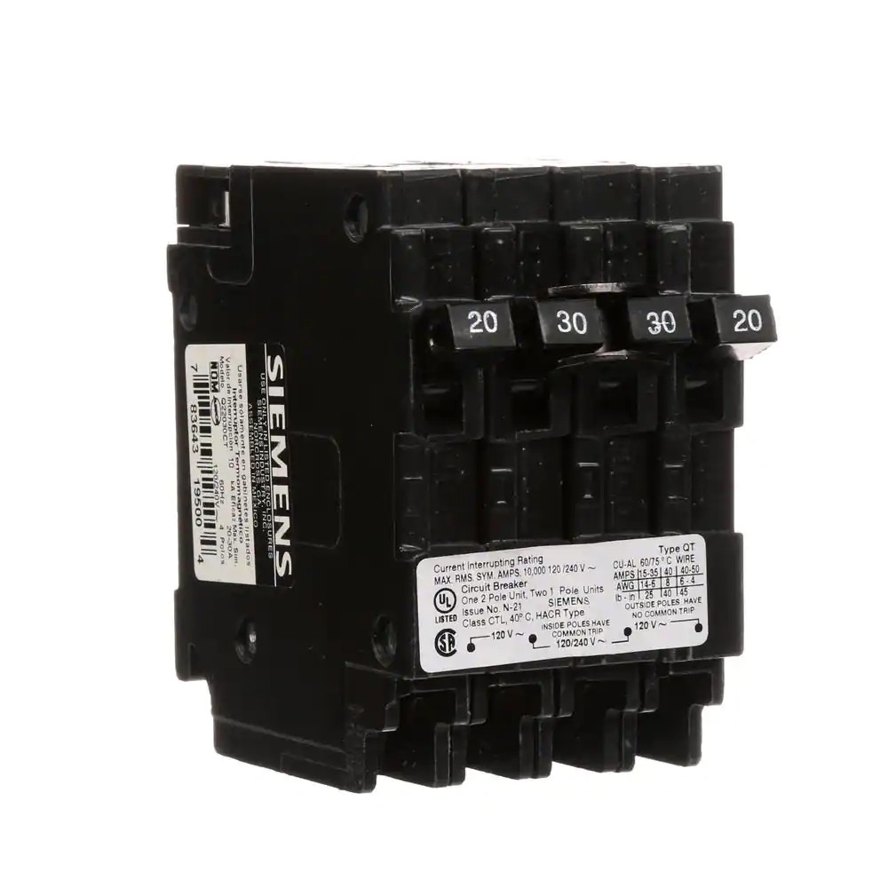 Triplex 2-Outer 20 Amp Single-Pole and 1-Inner 30 Amp Double-Pole ...