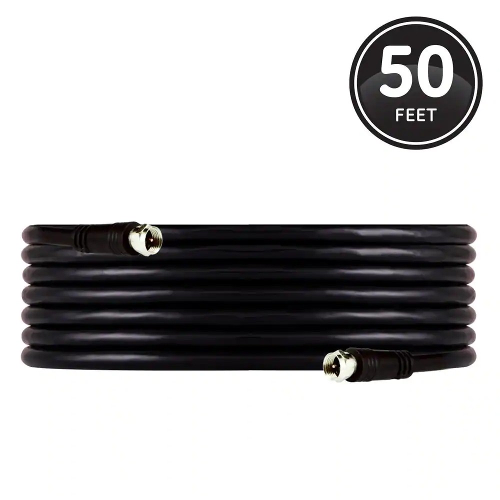 GE 50 ft. RG6 Dual Shield Coaxial Cable with F-Type Connectors in Black ...