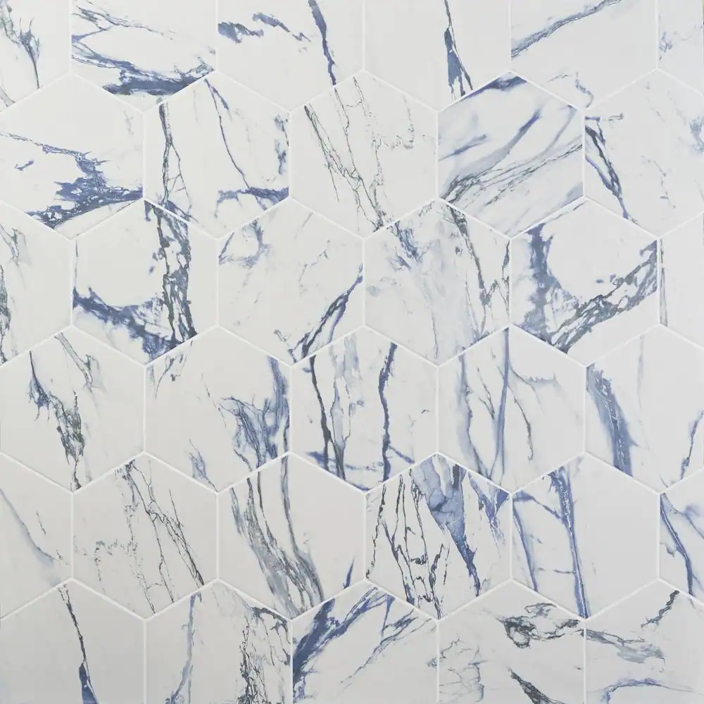 Calacatta Hex Azur 10.15 in. x 11.41 in. Matte Porcelain Floor and Wall ...